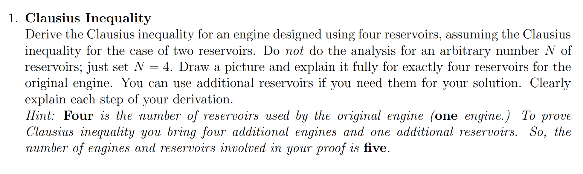 Solved 1. Clausius Inequality Derive the Clausius inequality | Chegg.com