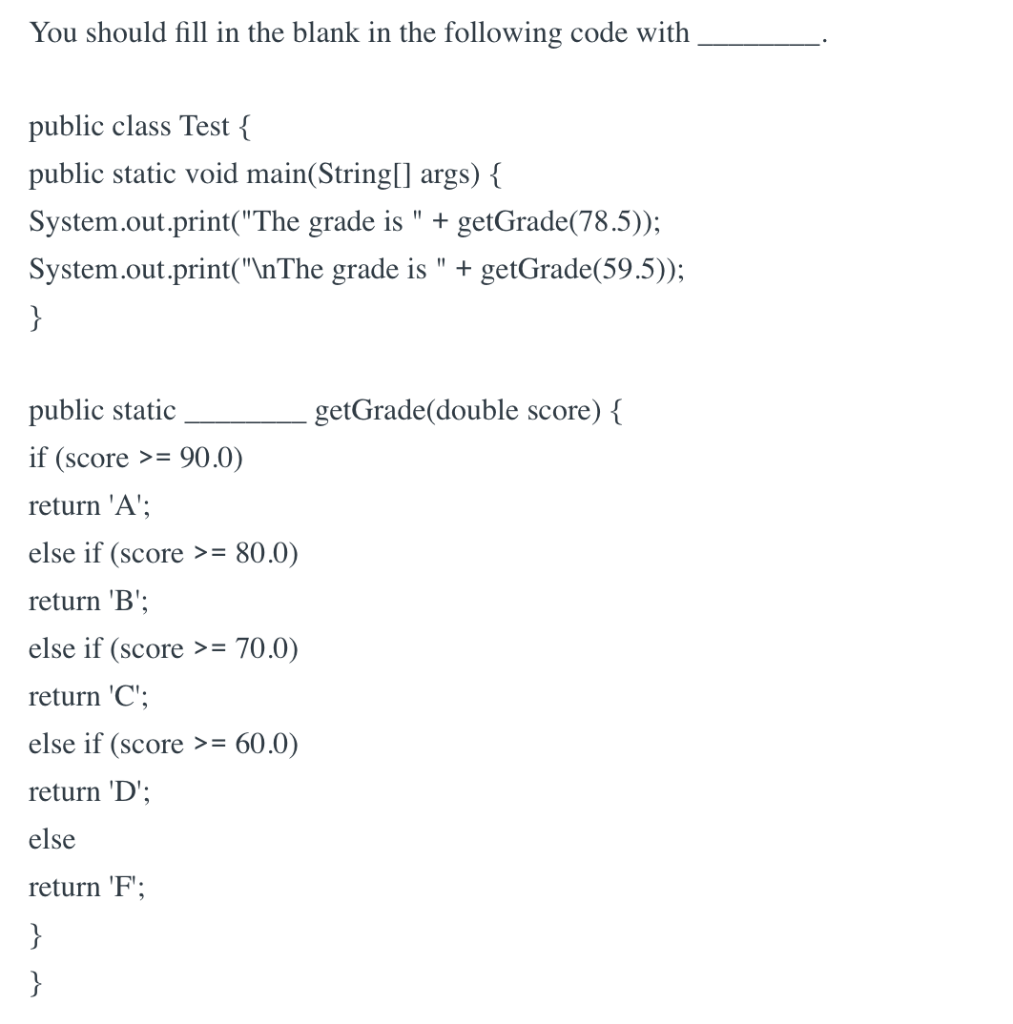 Solved You should fill in the blank in the following code | Chegg.com
