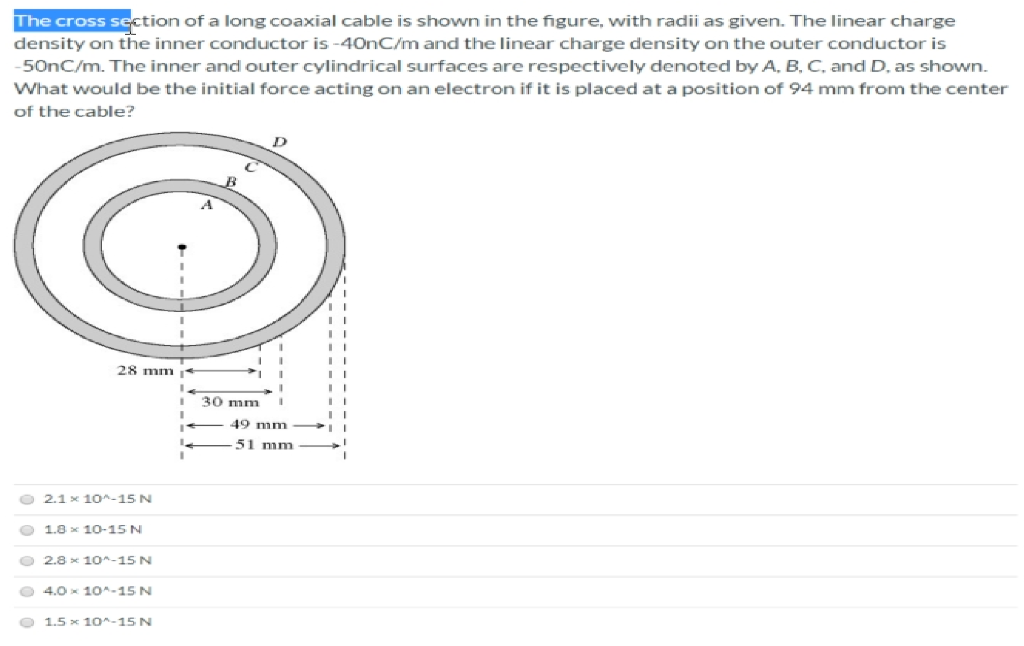 Solved The cross section of a long coaxial cable is shown in | Chegg.com