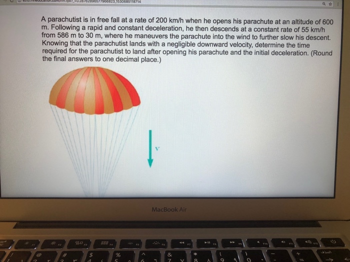 Solved A parachutist is in free fall at a rate of 200 km/h | Chegg.com
