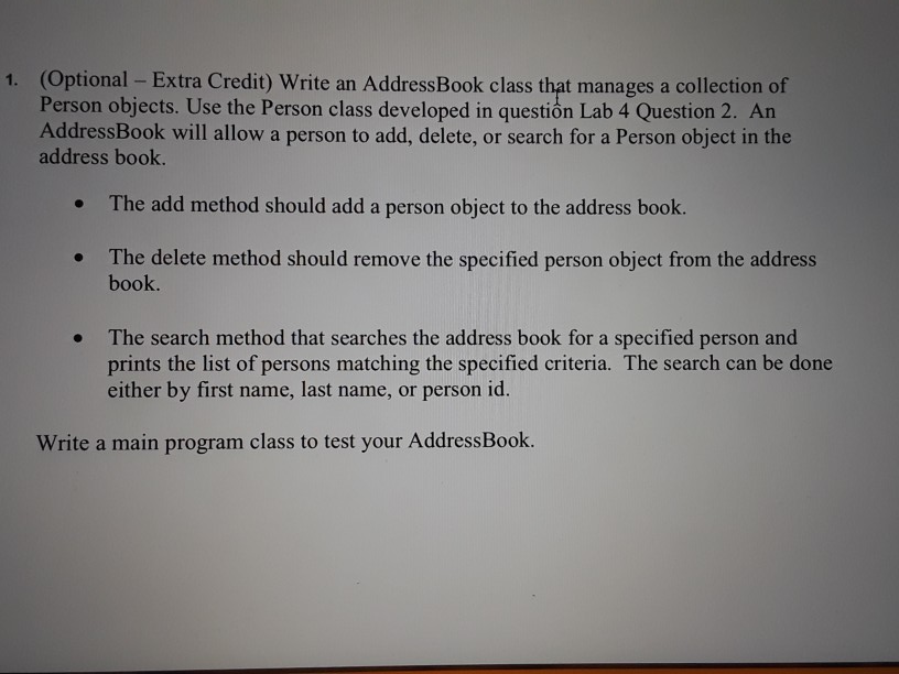 Solved (Optional - Extra Credit) Write an AddressBook class | Chegg.com