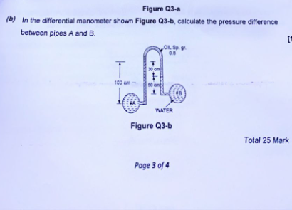 Solved Figure Q3-a (b) in the differential manometer shown | Chegg.com