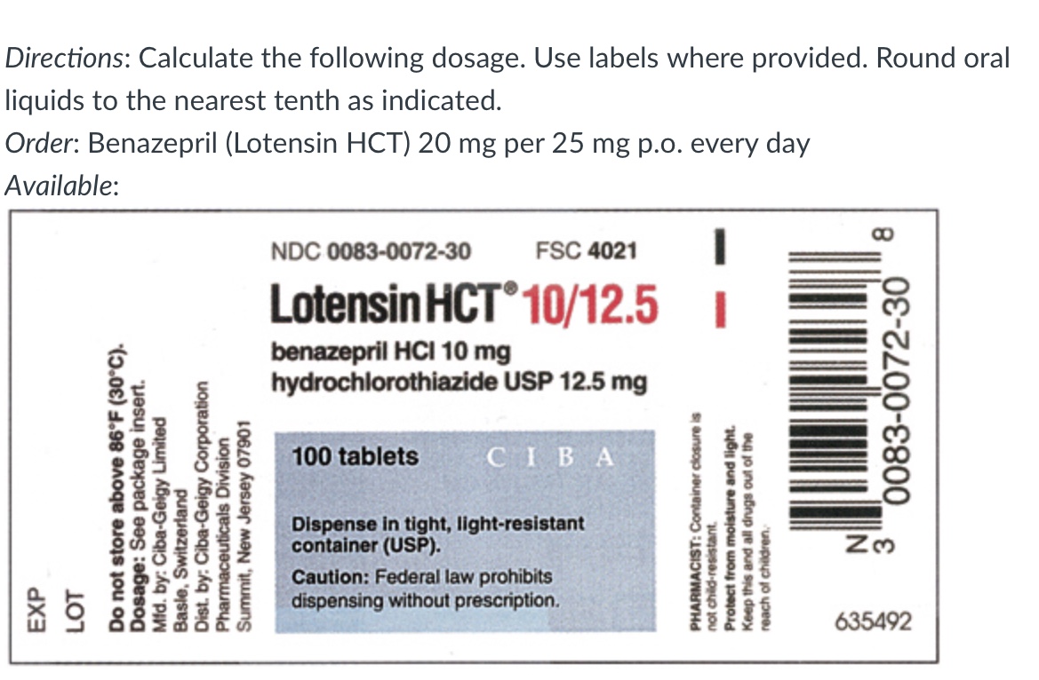 Directions: Calculate the following dosage. Use | Chegg.com