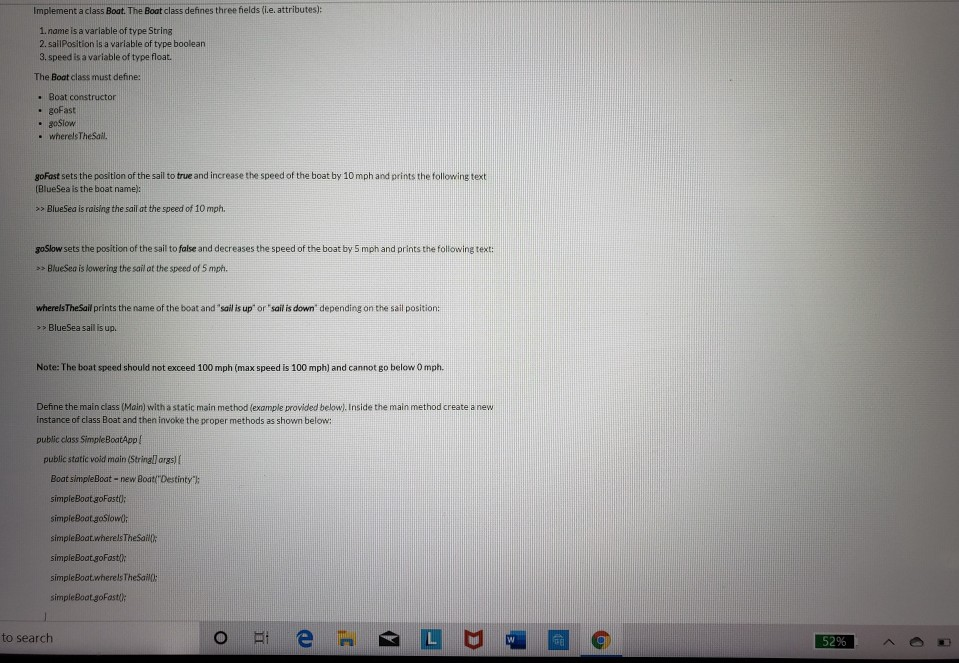 Solved Implement a class Boat. The Boat class defines three | Chegg.com