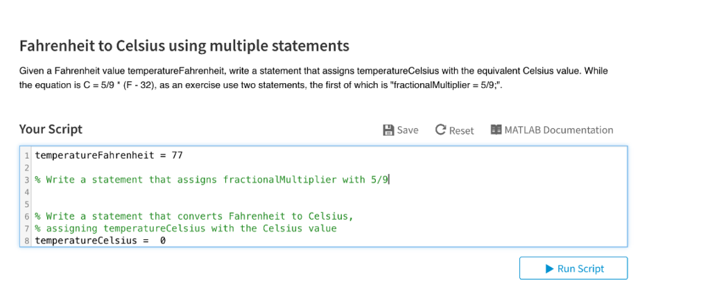 Solved Fahrenheit to Celsius using multiple statements Given | Chegg.com