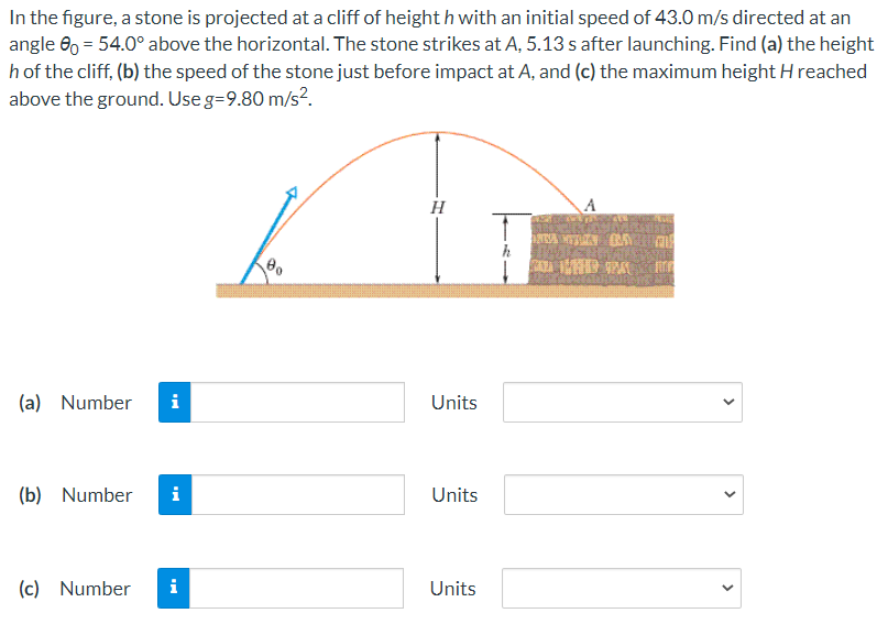 Solved In the figure, a stone is projected at a cliff of | Chegg.com