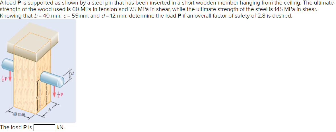 Solved A load P is supported as shown by a steel pin that | Chegg.com