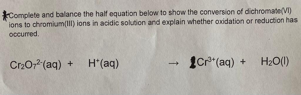 Solved (Complete and balance the half equation below to show | Chegg.com