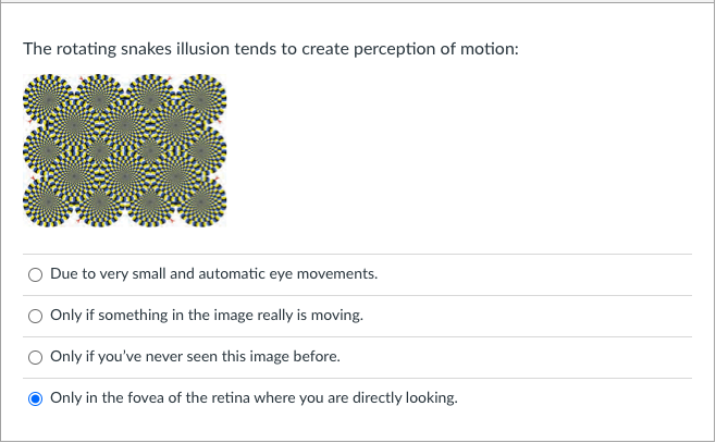 Solved The rotating snakes illusion tends to create | Chegg.com