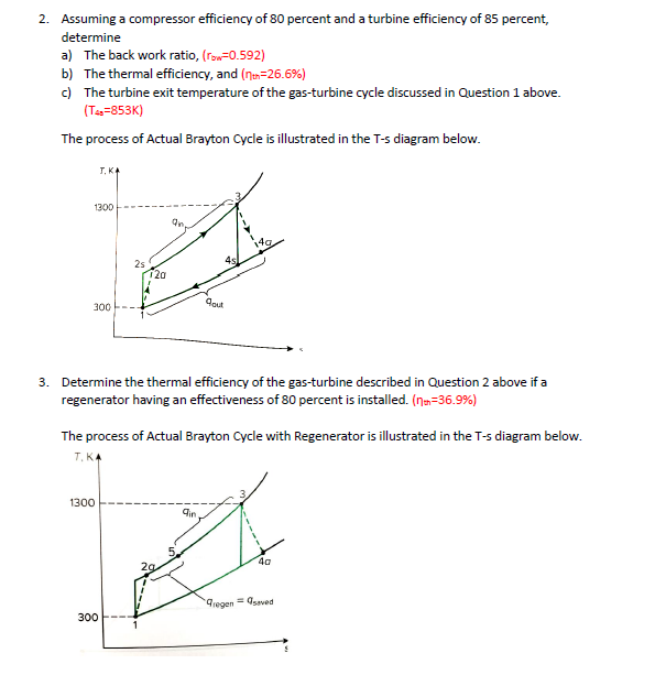 Solved 2. Assuming a compressor efficiency of 80 percent and | Chegg.com