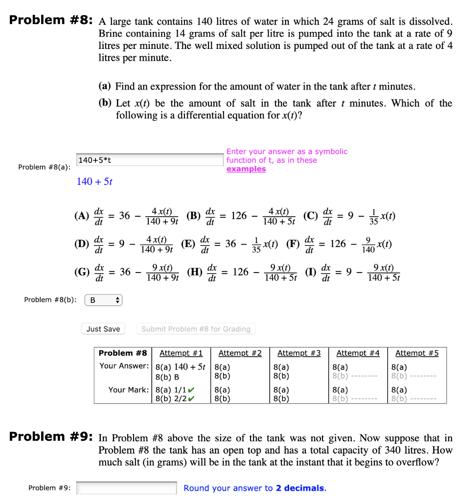 Solved Problem 8 A Large Tank Contains 140 Litres Of Water Chegg