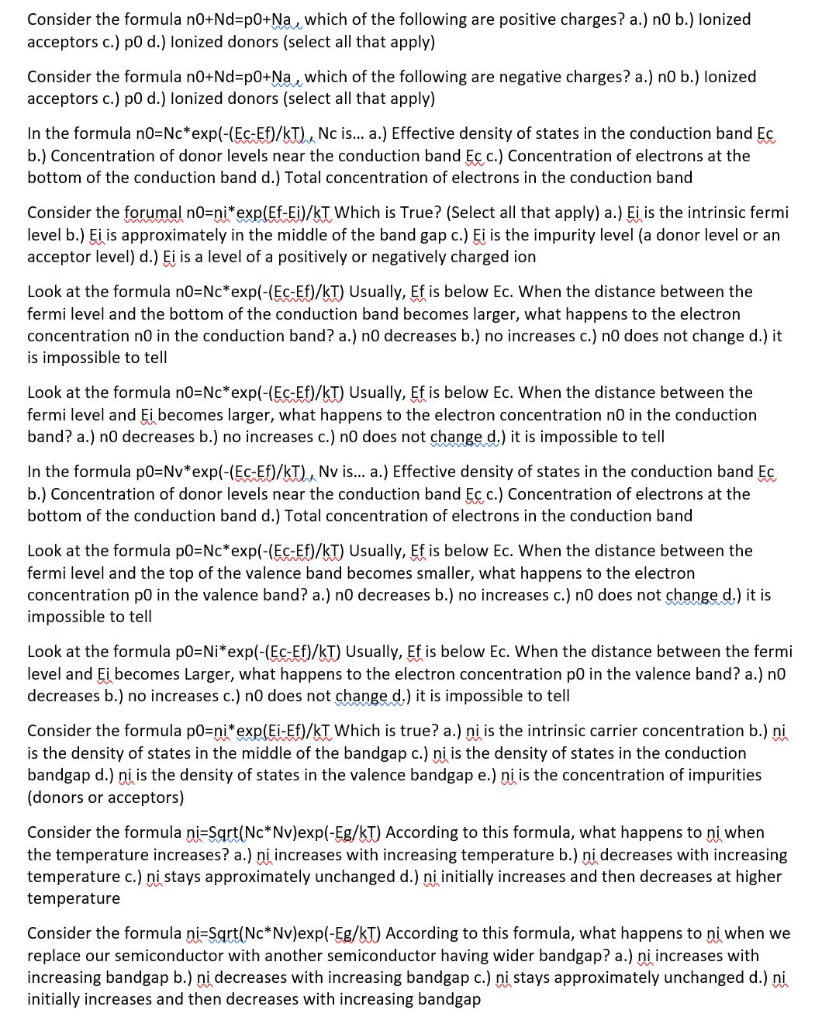 Solved Consider the formula n0+Nd=pO+Na, which of the | Chegg.com