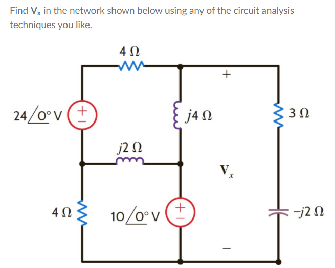 Solved Find Vx in the network shown below using any of the | Chegg.com