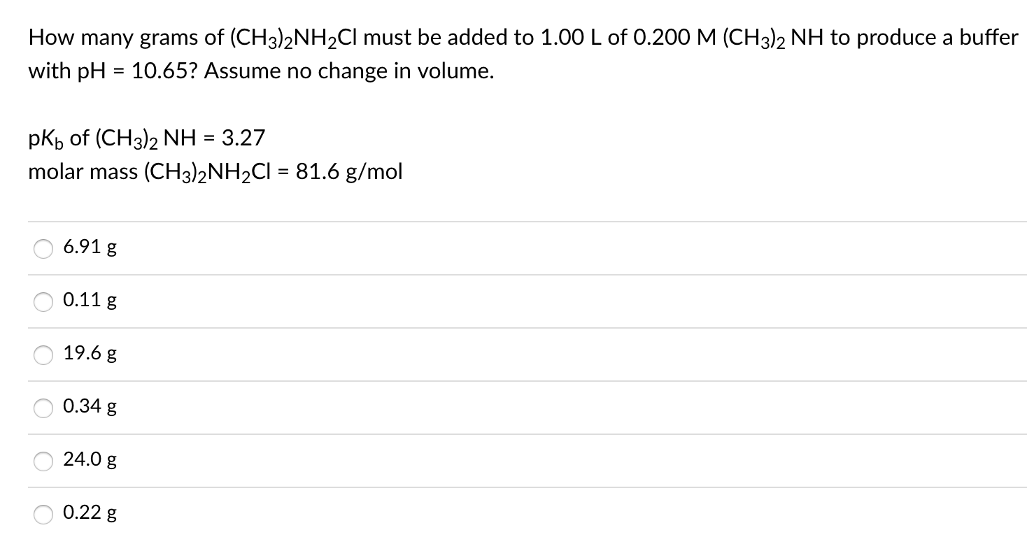 Solved How many grams of (CH3)2NH2Cl must be added to 1.00 L | Chegg.com