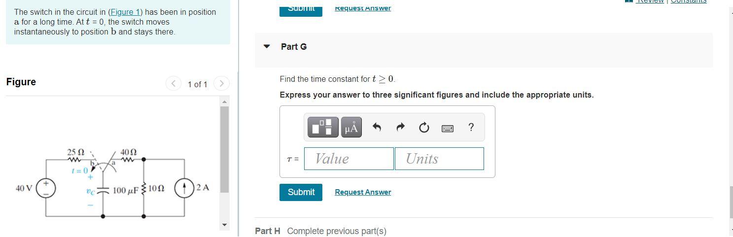 Solved 1 Review Constants The switch in the circuit in | Chegg.com