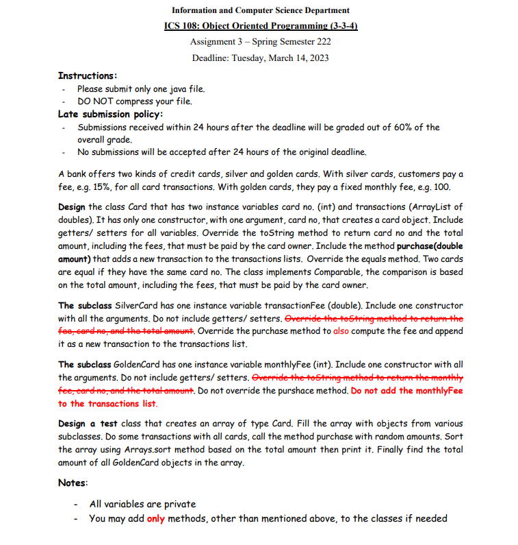 Solved ICS 108: Obiect Oriented Programming (3-3-4) | Chegg.com