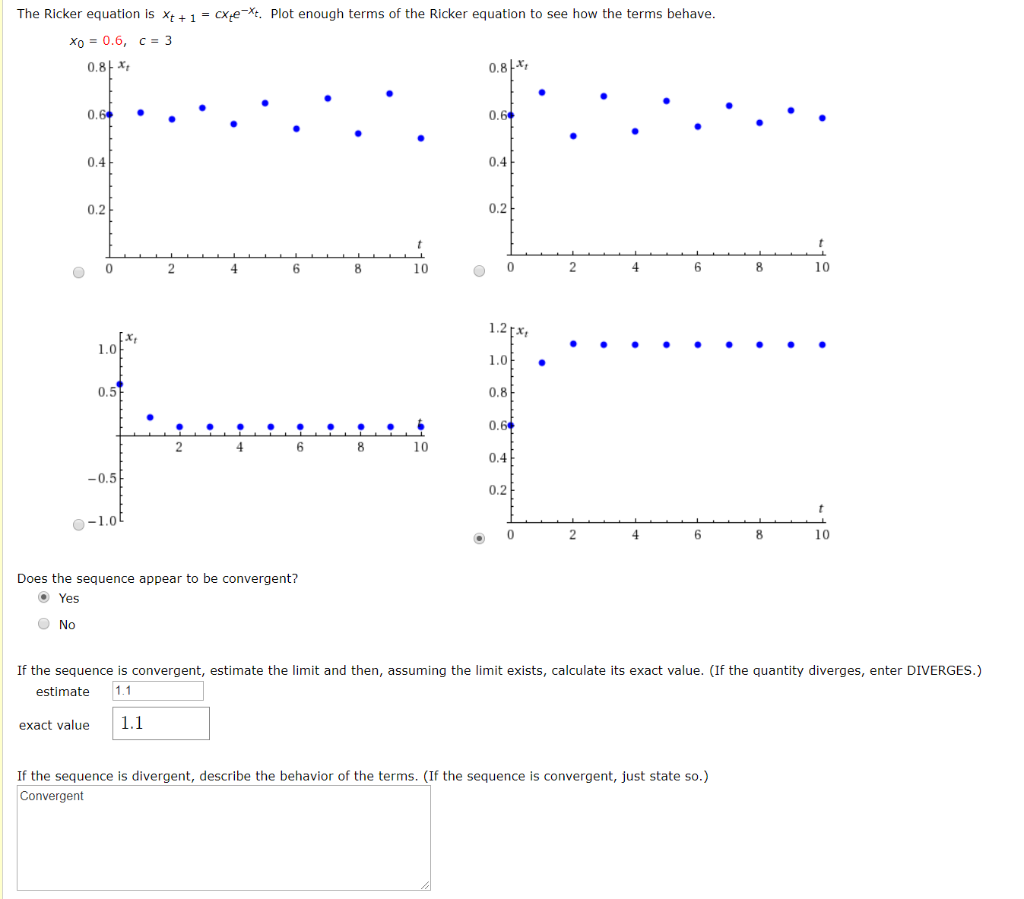 Solved The Ricker equation is Xt + 1 = cx e-*t. Plot enough | Chegg.com