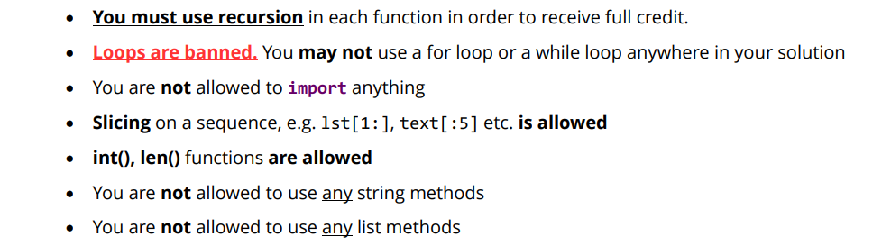 Solved . You must use recursion in each function in order to | Chegg.com