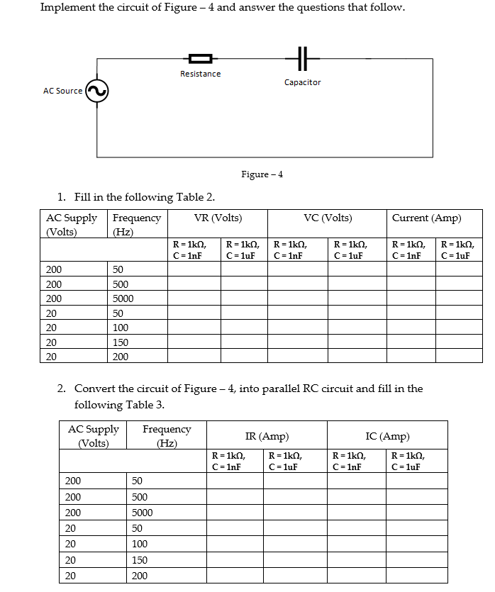Solved Lab 4 AC-RC, RL and RLC Ciruits Implement the | Chegg.com