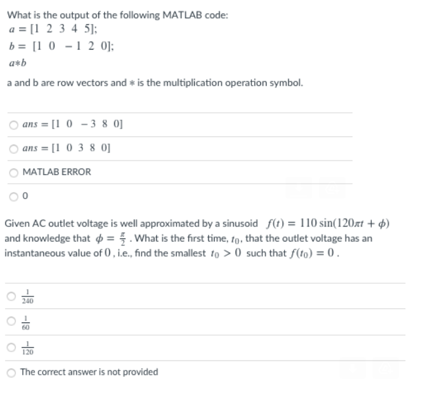 Solved What is the output of the following MATLAB code: a = | Chegg.com