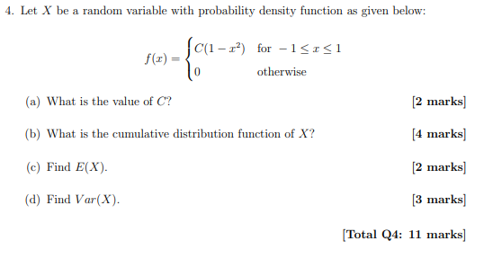 Solved 4. Let X be a random variable with probability | Chegg.com