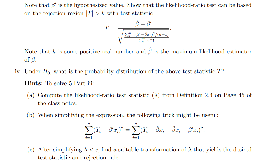 Solved i. Consider the regression through the origin model | Chegg.com