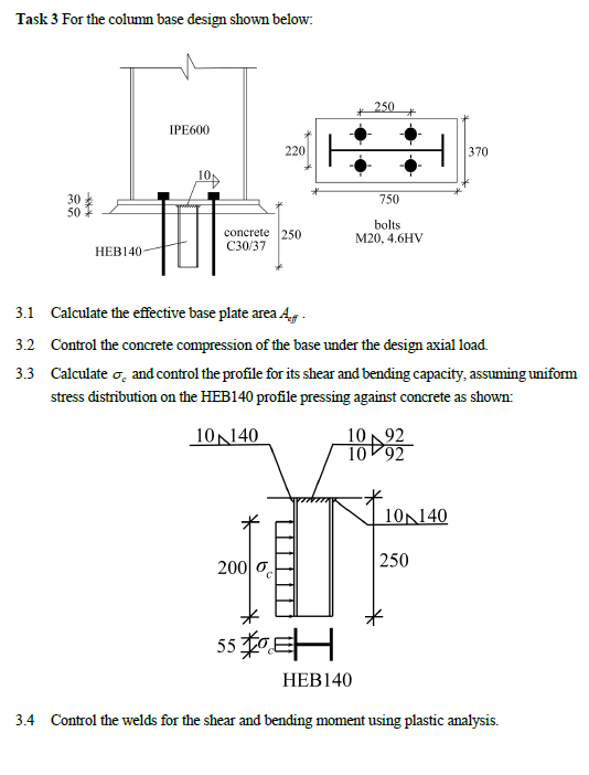 Task 3 For the column base design shown below: 250 + | Chegg.com