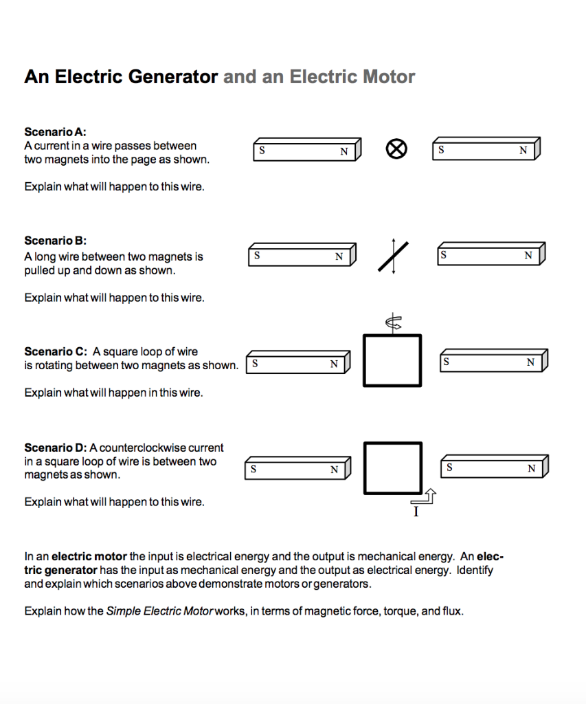 Solved An Electric Generator and an Electric Motor Scenario | Chegg.com