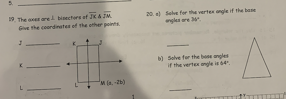 Solved 20. a) Solve for the vertex angle if the base 19. The | Chegg.com