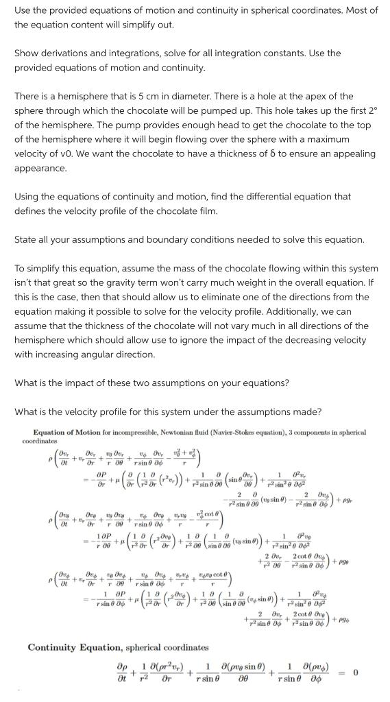 Solved Use the provided equations of motion and continuity | Chegg.com