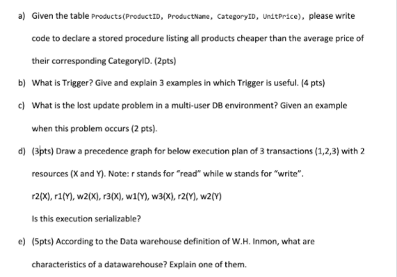 Solved a) Given the table Products (ProductID, ProductName, | Chegg.com