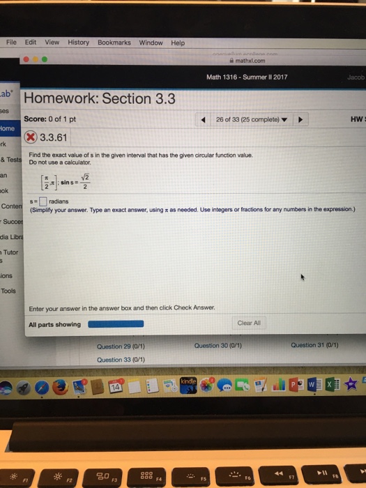 Solved Find the exact value of s in the given interval mat | Chegg.com