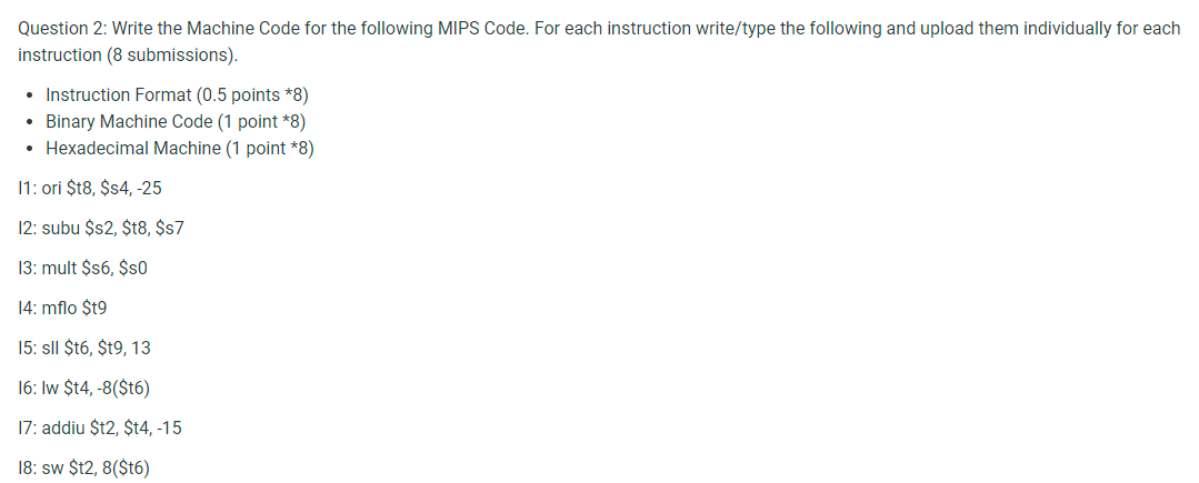 Solved Question 2: Write the Machine Code for the following | Chegg.com