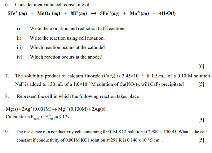 Solved 6. Consider a galvanic cell consisting of | Chegg.com