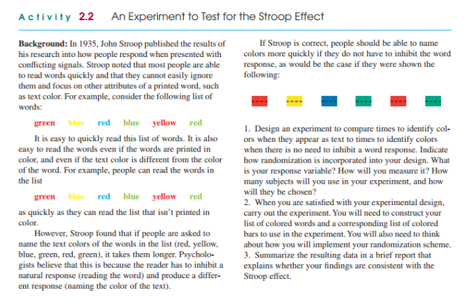 Solved A ctivity 2.2 An Experiment to Test for the Stroop | Chegg.com