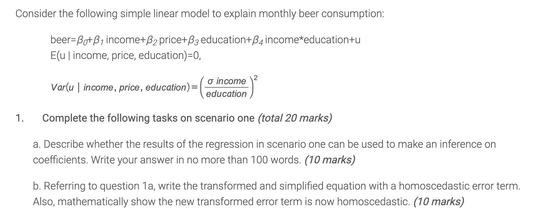 Solved Consider the following simple linear model to explain | Chegg.com