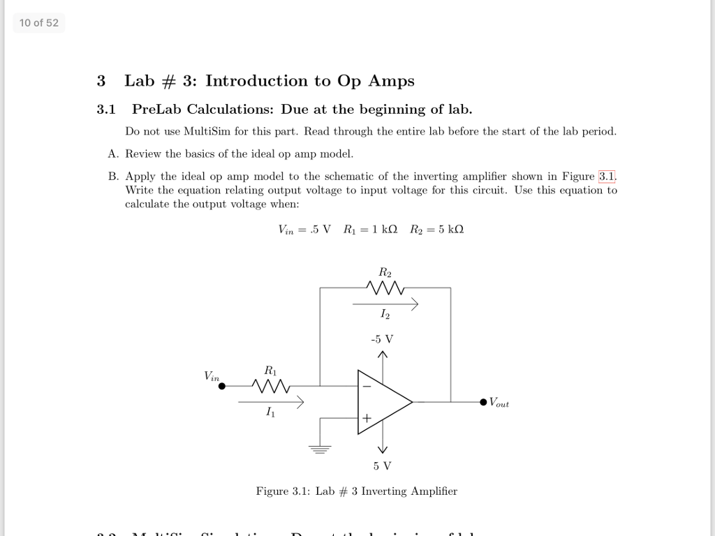 Solved 0 of 52 3 Lab # 3: Introduction to Op Amps PreLab | Chegg.com
