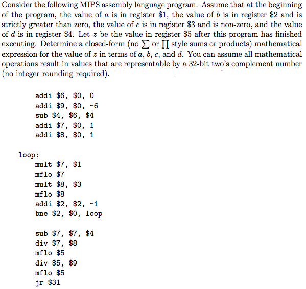 Consider the following MIPS assembly language | Chegg.com