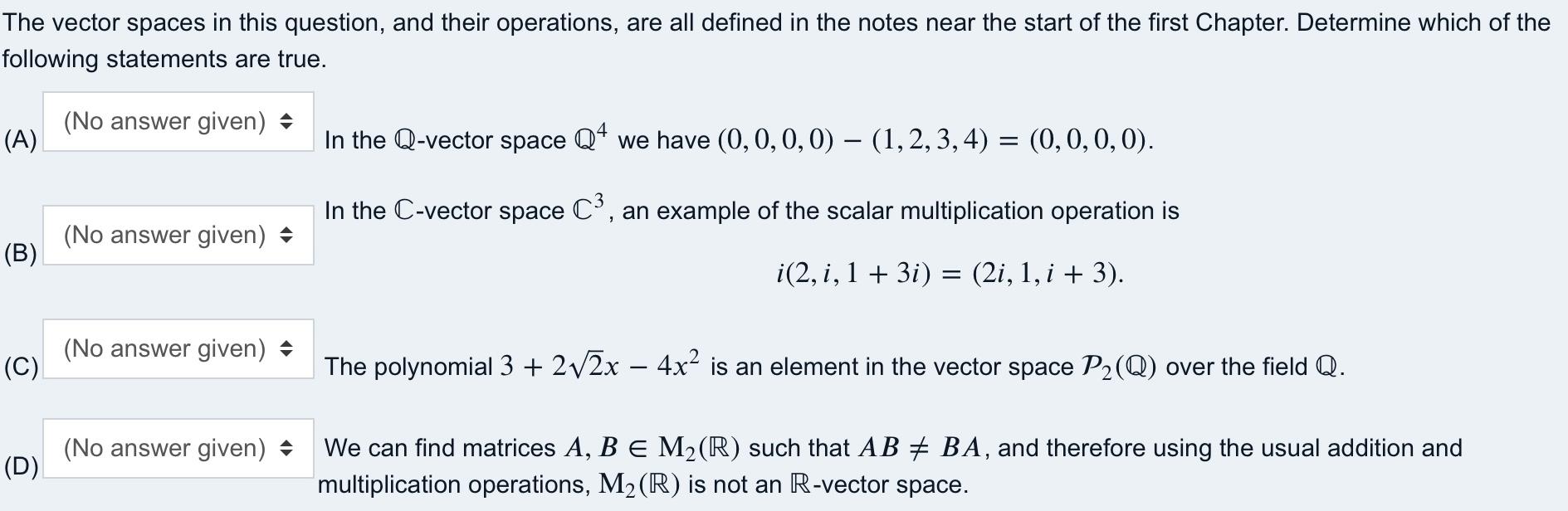 The vector spaces in this question, and their | Chegg.com