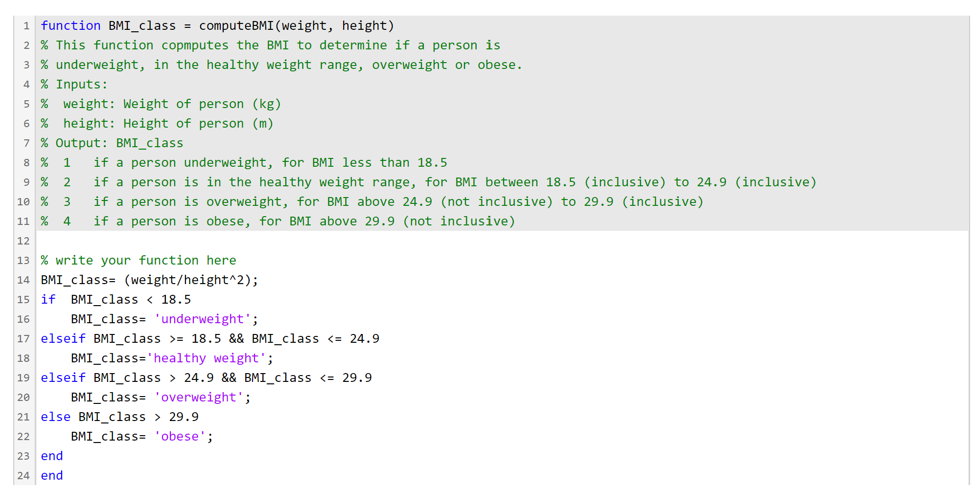Solved Q3. computeBMI Body Mass Index (BMI) is a calculation | Chegg.com