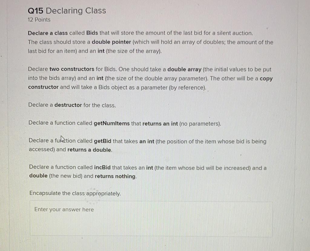 Solved Q15 Declaring Class 12 Points Declare a class called | Chegg.com
