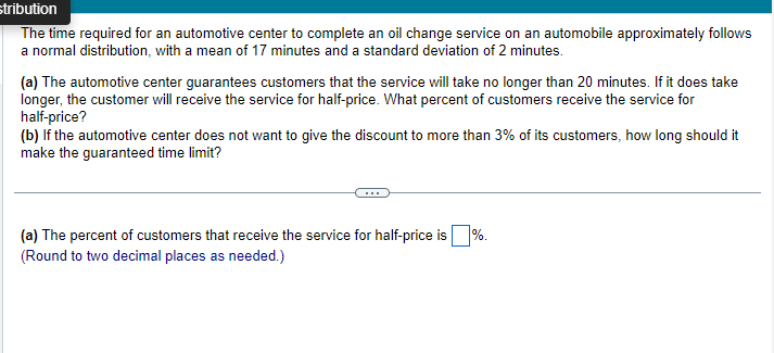 Solved The time required for an automotive center to | Chegg.com