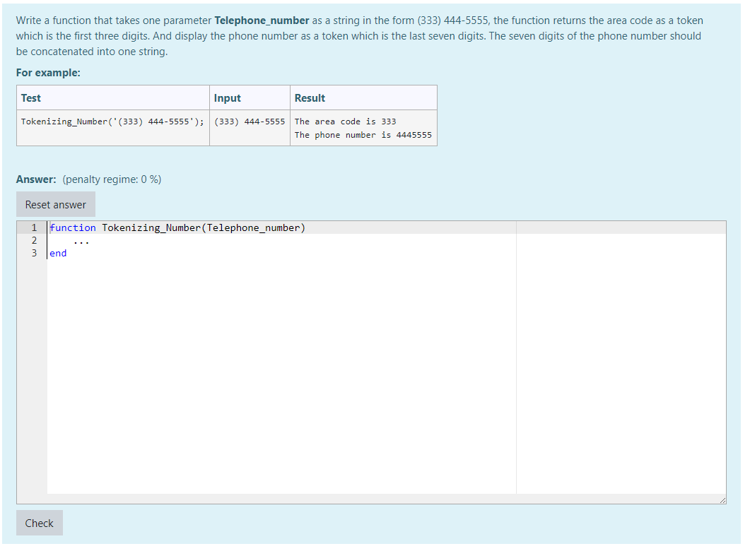 Solved Write a function that takes one parameter Telephone | Chegg.com