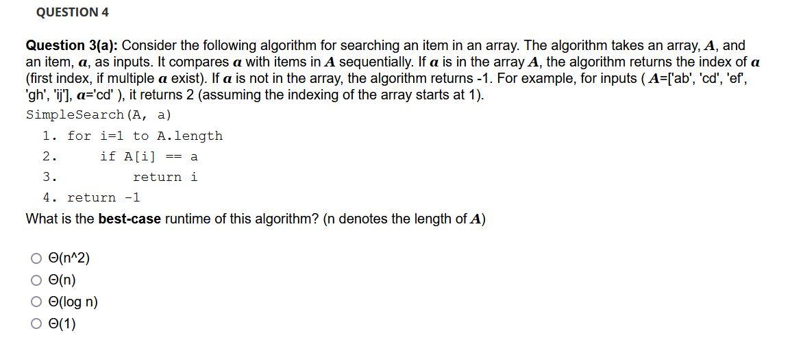 Solved QUESTION 4 Question 3(a): Consider the following | Chegg.com