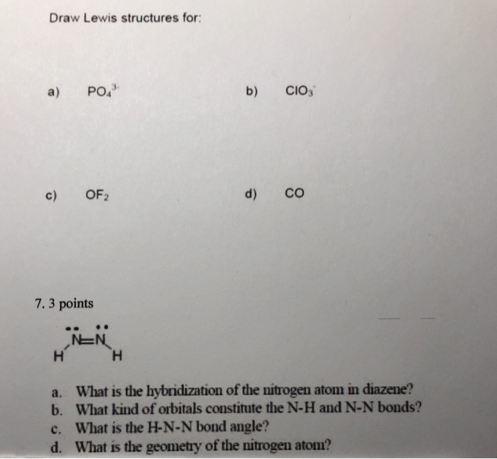 Solved Draw Lewis structures for: a) PO43 b) CIO c) OF d) CO | Chegg.com