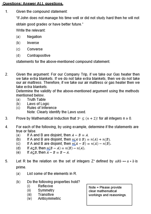 Solved Cuestions:Answer ALL questions. 1. Given the compound | Chegg.com