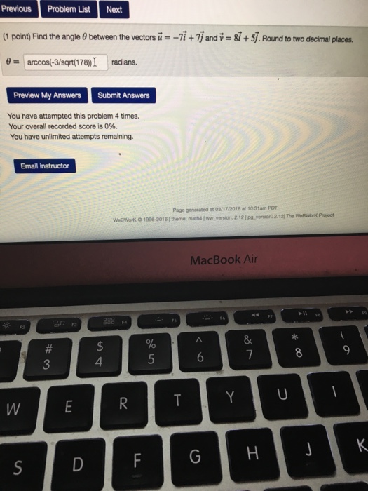 Solved PreviousProblem List Next (1 point Find the angle θ | Chegg.com