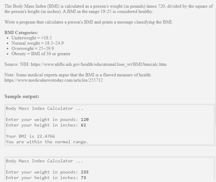 Solved The Body Mass Index (BMI) is calculated as a person's | Chegg.com