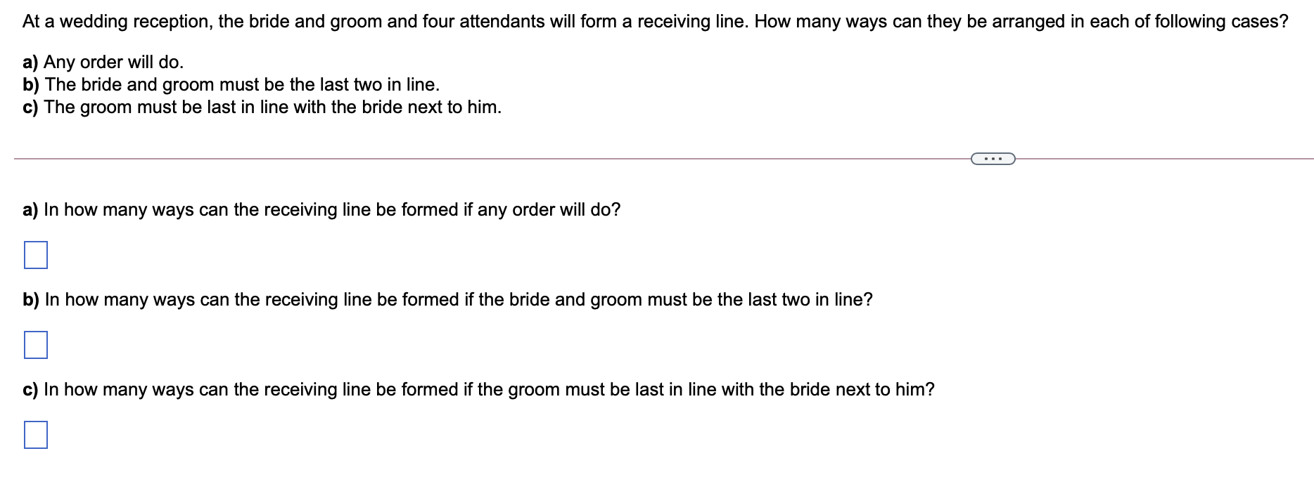 Solved At a wedding reception, the bride and groom and four | Chegg.com