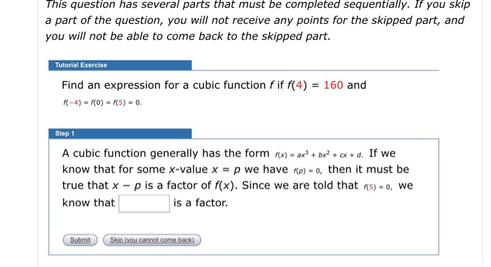 Solved Find an expression for a cubic function f if f(4) = | Chegg.com
